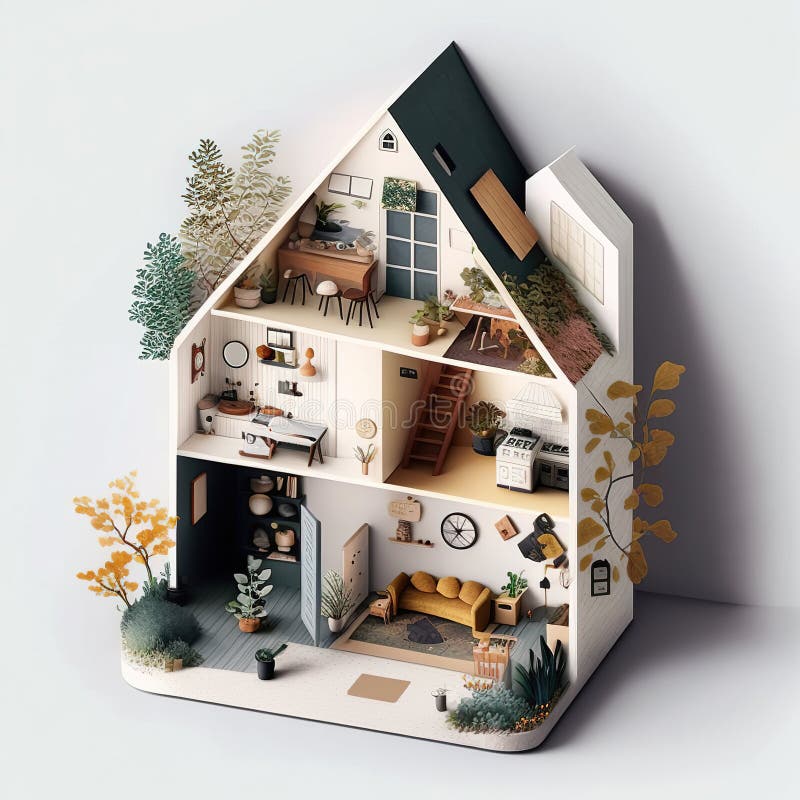 Miniature 3-storey House in Section,3d. Generative AI Stock ...