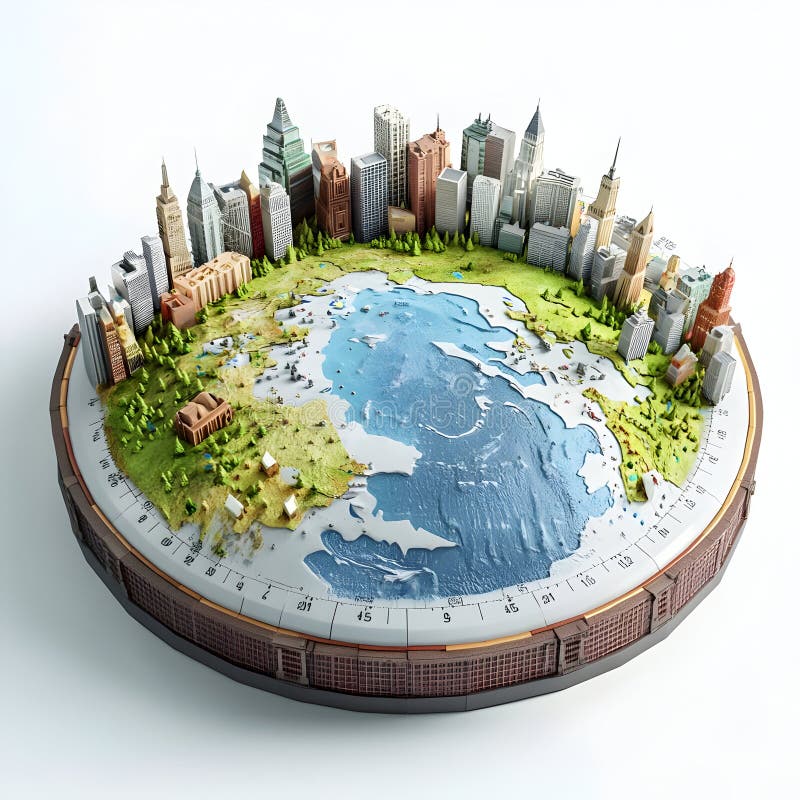A Miniature, Stylized City Model of the World Stock Illustration ...