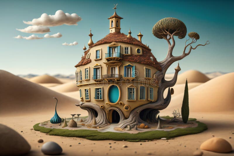 Miniature Surrealism House Art in the Middle of the Desert Stock ...