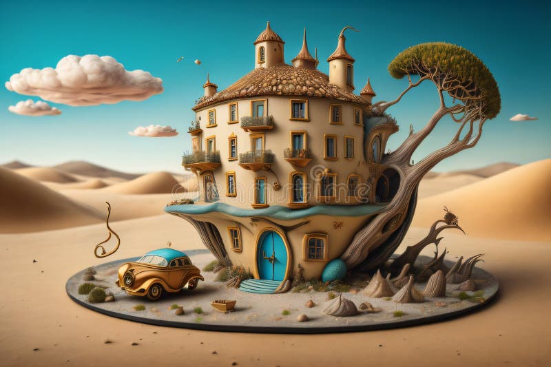 Miniature Surrealism House Art in the Middle of the Desert Stock ...