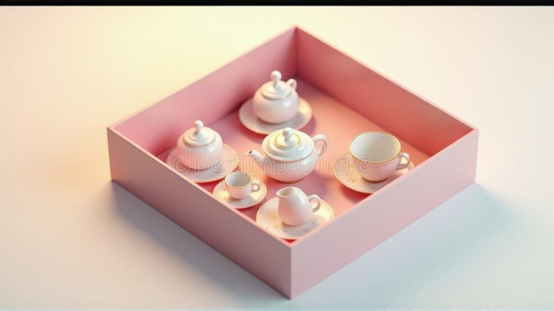 Miniature Tea Set in Pink Box Stock Illustration - Illustration of ...