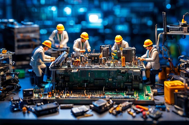 Miniature Technicians Team of Engineers Repairing Computer Stock Image ...