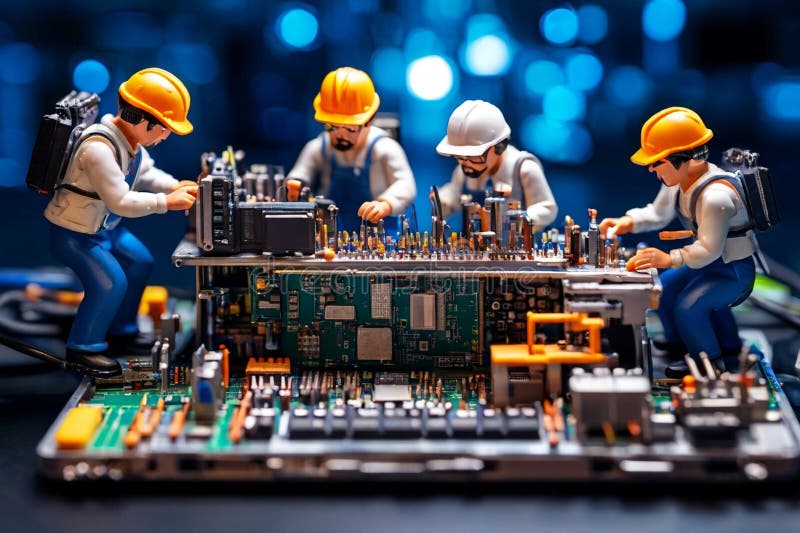 Miniature Technicians Tiny Toys Team of Engineers Repairing Keyboard ...