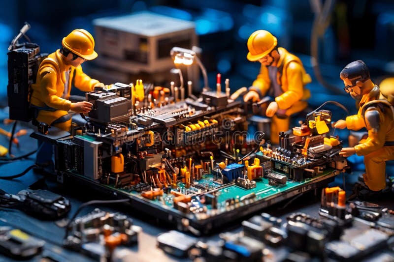 Miniature Technicians Tiny Toys Team of Engineers Repairing Keyboard ...