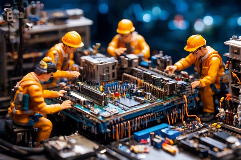 Miniature Technicians Tiny Toys Team of Engineers Repairing Keyboard ...