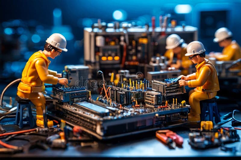 Miniature Technicians Tiny Toys Team of Engineers Repairing Keyboard ...