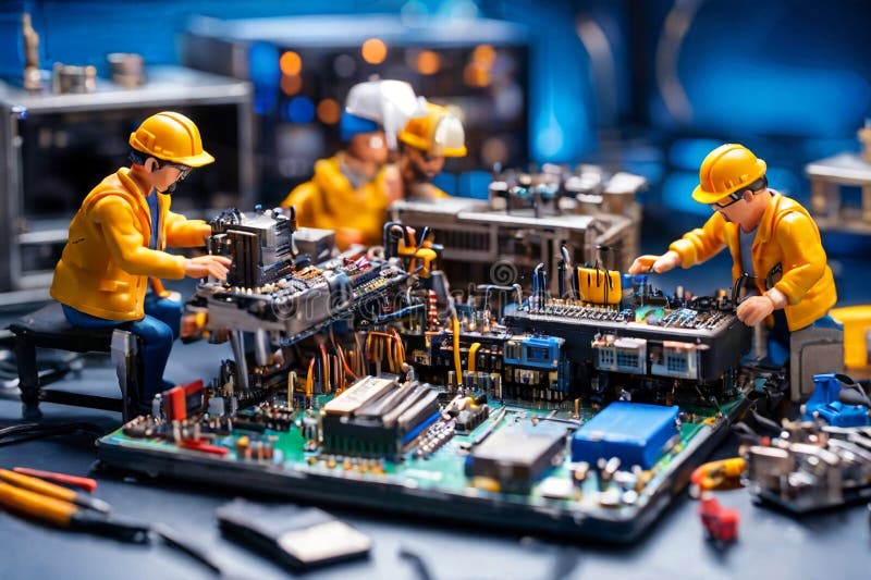 Miniature Technicians Tiny Toys Team of Engineers Repairing Keyboard ...