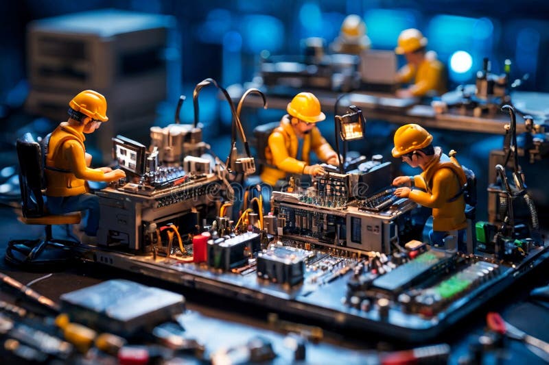Miniature Technicians Tiny Toys Team of Engineers Repairing Keyboard ...