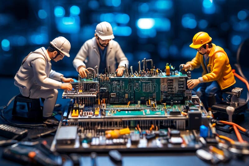 Miniature Technicians Tiny Toys Team of Engineers Repairing Keyboard ...