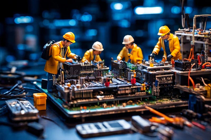 Miniature Technicians Tiny Toys Team of Engineers Repairing Keyboard ...