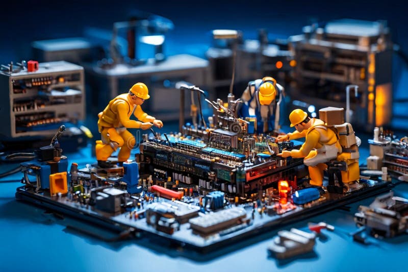 Miniature Technicians Tiny Toys Team of Engineers Repairing Keyboard ...