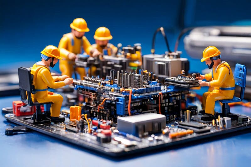 Miniature Technicians Tiny Toys Team of Engineers Repairing Keyboard ...