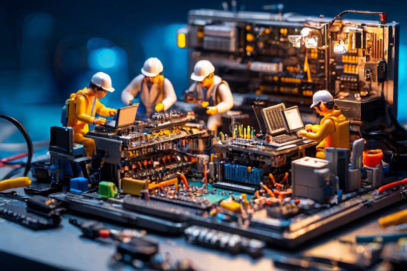 Miniature Technicians Tiny Toys Team of Engineers Repairing Keyboard ...