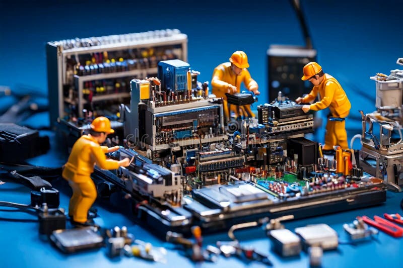Miniature Technicians Tiny Toys Team of Engineers Repairing Keyboard ...