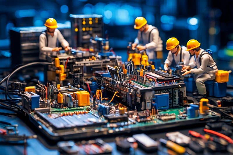 Miniature Technicians Tiny Toys Team of Engineers Repairing Keyboard ...