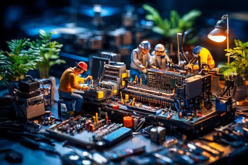 Miniature Technicians Tiny Toys Team of Engineers Repairing Keyboard ...