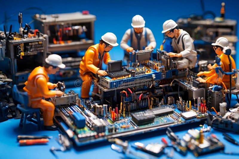 Miniature Technicians Tiny Toys Team of Engineers Repairing Keyboard ...