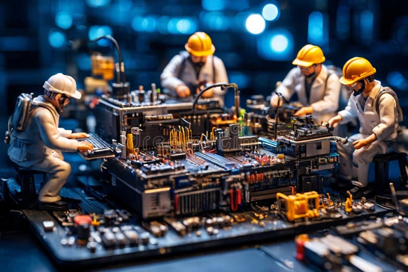 Miniature Technicians Tiny Toys Team of Engineers Repairing Keyboard ...