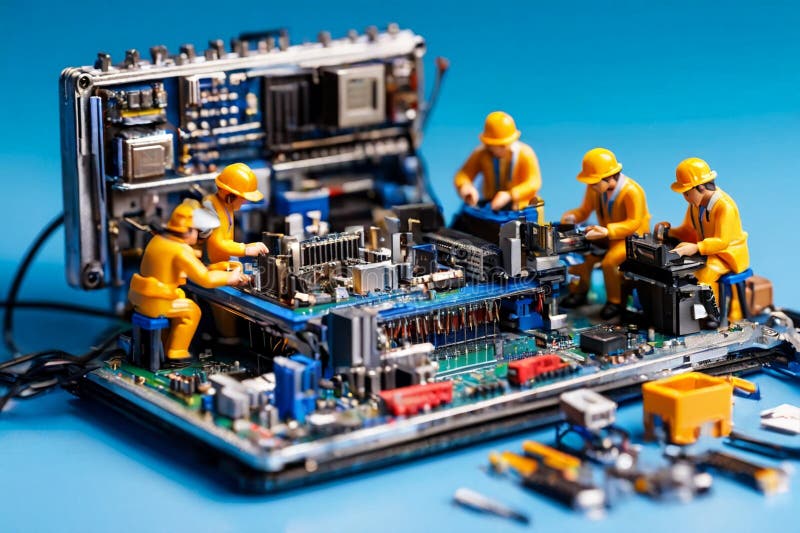 Miniature Technicians Tiny Toys Team of Engineers Repairing Keyboard ...