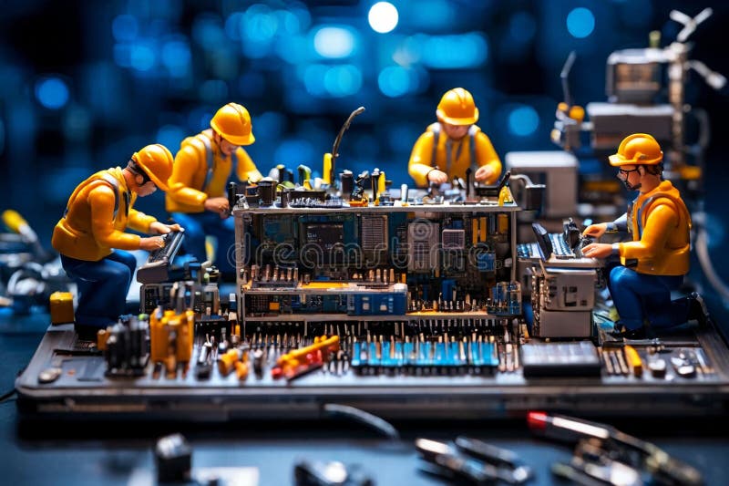 Miniature Technicians Tiny Toys Team of Engineers Repairing Keyboard ...