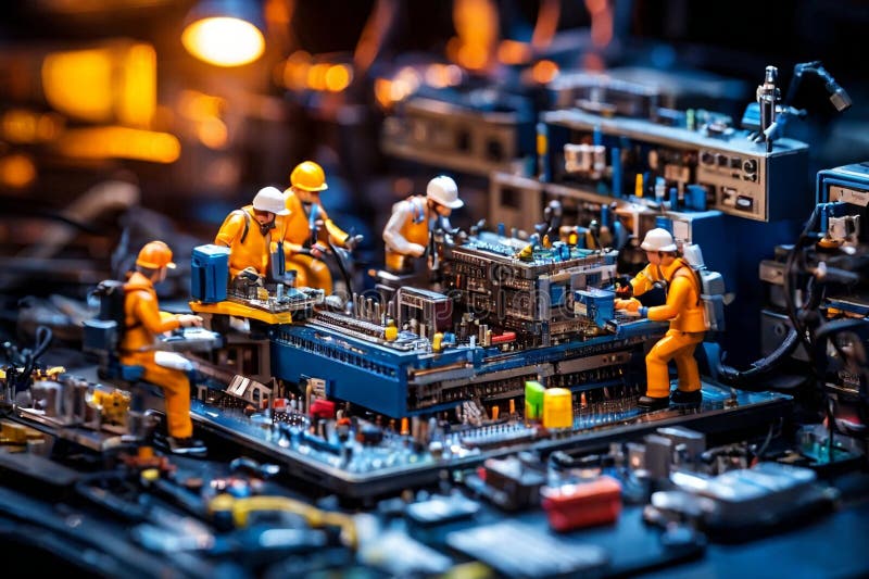 Miniature Technicians Tiny Toys Team of Engineers Repairing Keyboard ...