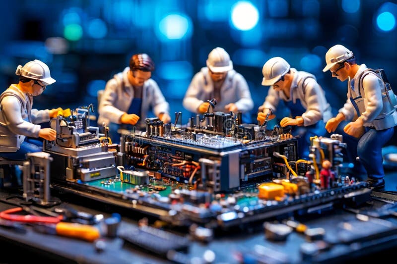 Miniature Technicians Tiny Toys Team of Engineers Repairing Keyboard ...