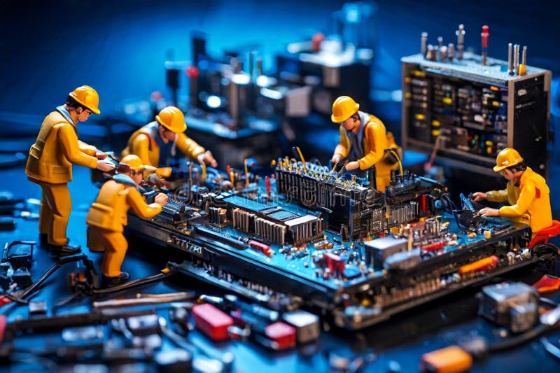 Miniature Technicians Team of Engineers Repairing Computer Stock Image ...