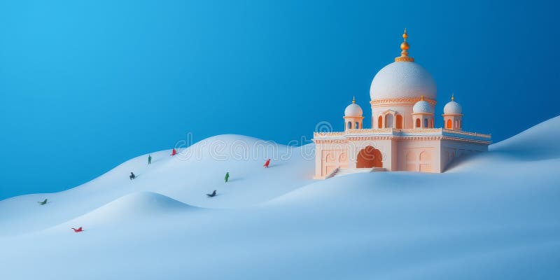 A Miniature Temple on a Snowy Hilltop Stock Illustration - Illustration ...