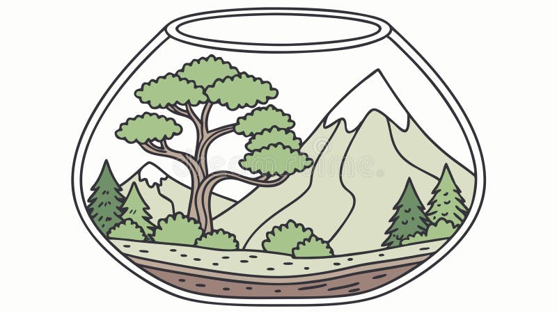 Miniature Terrarium with Trees and Mountains Contained Nature, Vector ...