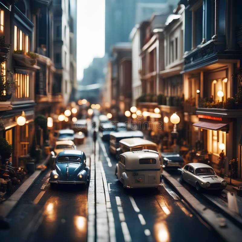 Miniature Toy City Street View Tilt-shift Effect Stock Illustration ...