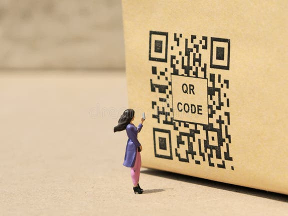 Miniature Toy Doing Scanning Barcode. QR Code Concept Design Stock ...