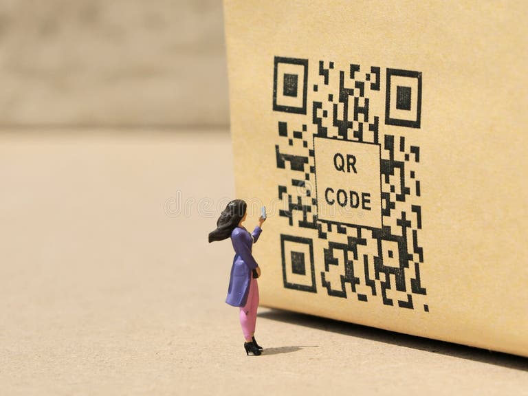 Miniature Toy Doing Scanning Barcode. QR Code Concept Design Stock ...