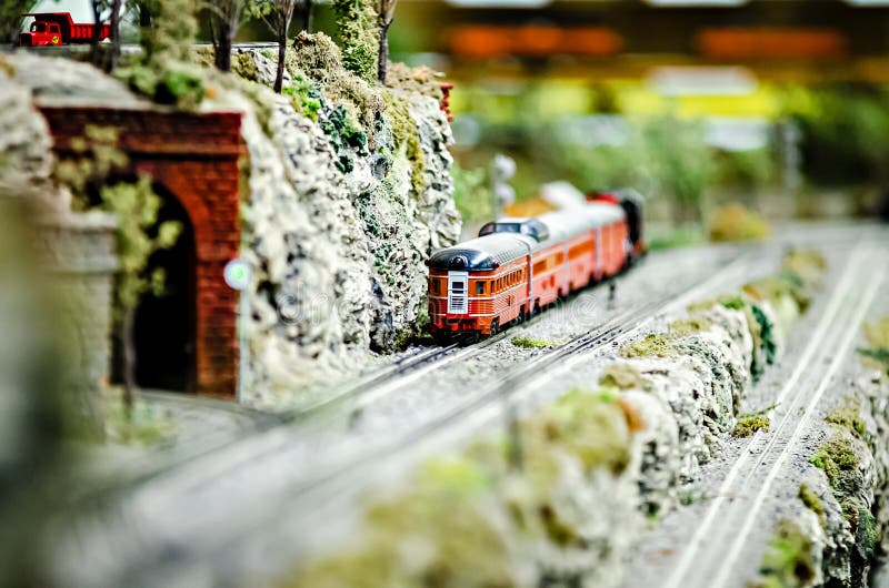 Miniature Toy Model Train Locomotives on Display Stock Image - Image of ...