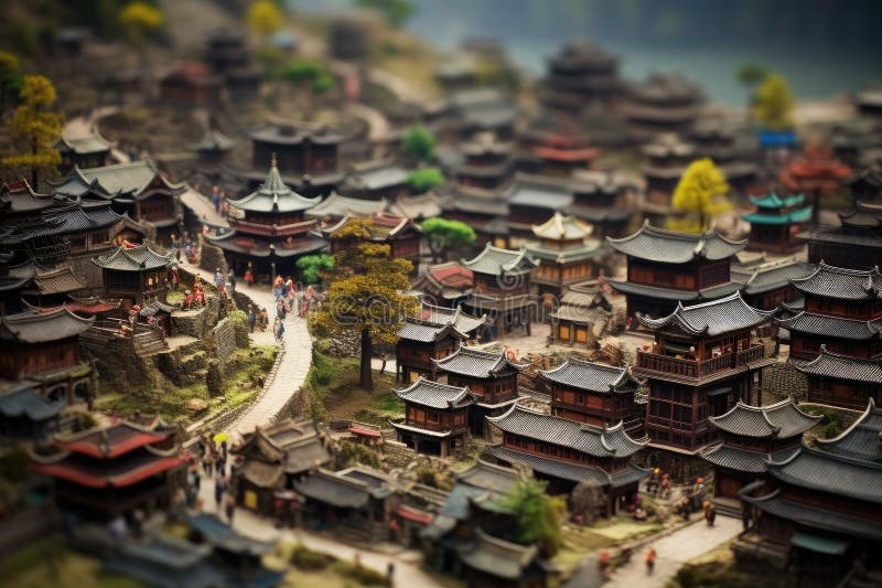 Miniature of a Traditional Chinese Village. Miniature of a Miniature ...