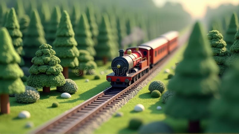 Miniature Train in a Green Forest Stock Illustration - Illustration of ...