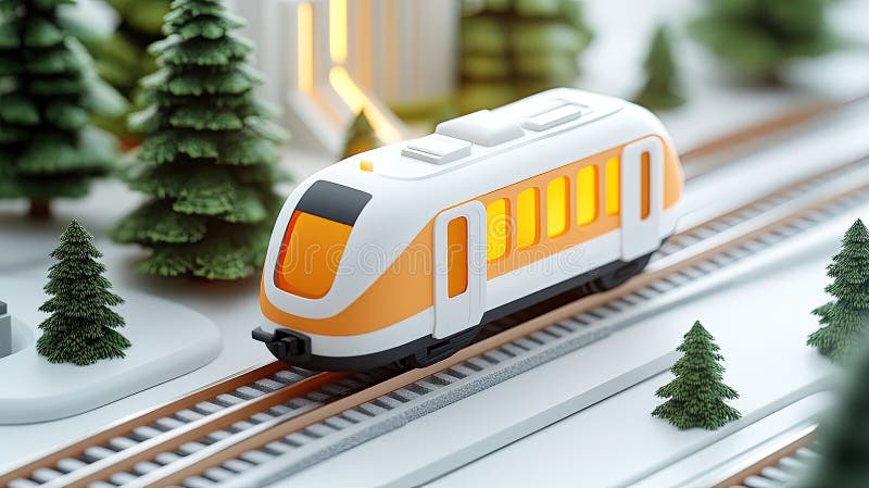 A Miniature Train Model on Tracks Surrounded by Pine Trees, a Simple ...