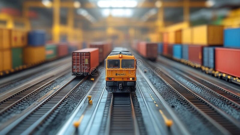 Miniature Train Moving Freight Containers at a Warehouse with ...
