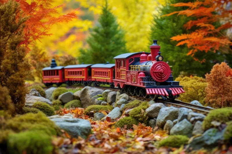 Miniature Train Set in a Miniature Fall Landscape Stock Image - Image ...