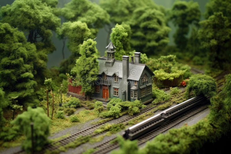 Miniature Train Station Surrounded by Tiny Trees Stock Image - Image of ...