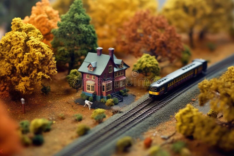 Miniature Train Station Surrounded by Tiny Trees Stock Illustration ...