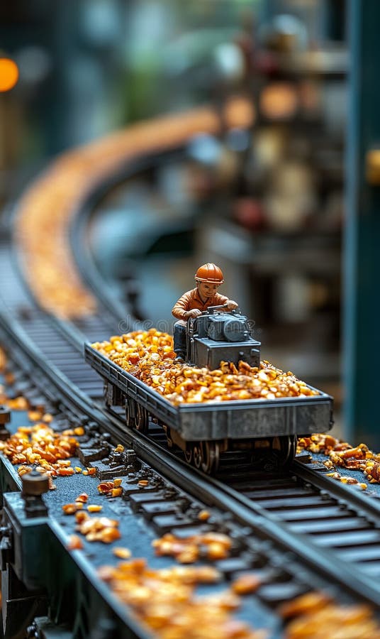Miniature Train Transporting Corn on a Detailed Railway Track Stock ...