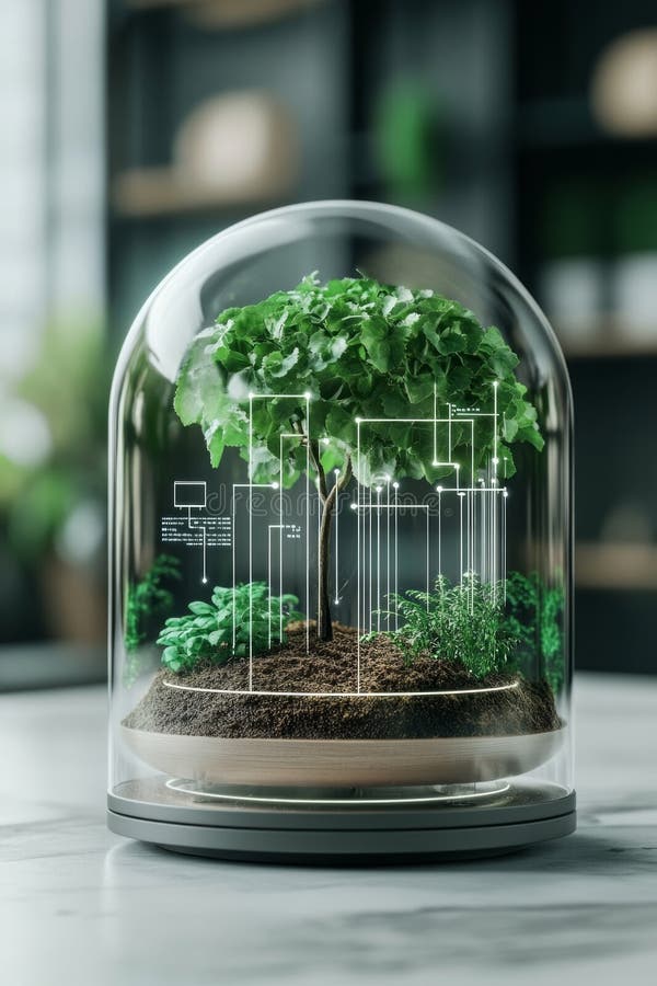 Innovative Display of a Miniature Tree Under Glass Showcasing ...