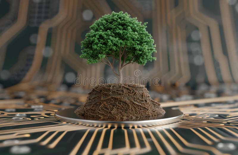 Miniature Tree on Futuristic Platform Stock Illustration - Illustration ...