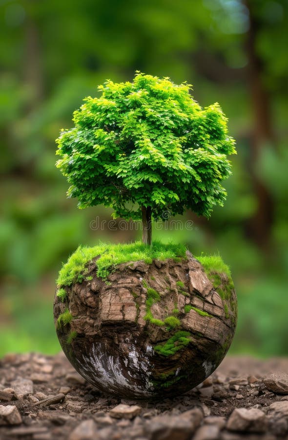 Miniature Tree Growing Inside a Natural Sphere Stock Illustration ...