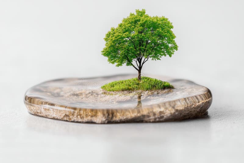 Miniature Tree Growing on a Wooden Slice Stock Illustration ...