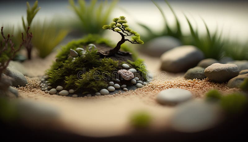 Miniature of a Tree in the Sand. 3d Rendering Stock Illustration ...