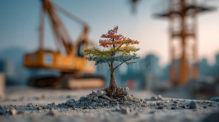 Miniature Tree Vs a Skyscraper or Construction Crane Stock Photo ...