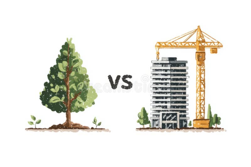 Miniature Tree Vs a Skyscraper or Construction Crane Stock Image ...