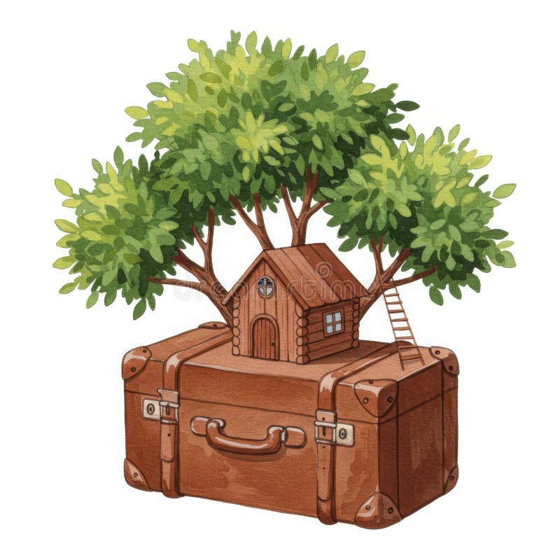 Miniature Treehouse on Vintage Suitcase Stock Image - Image of drawing ...