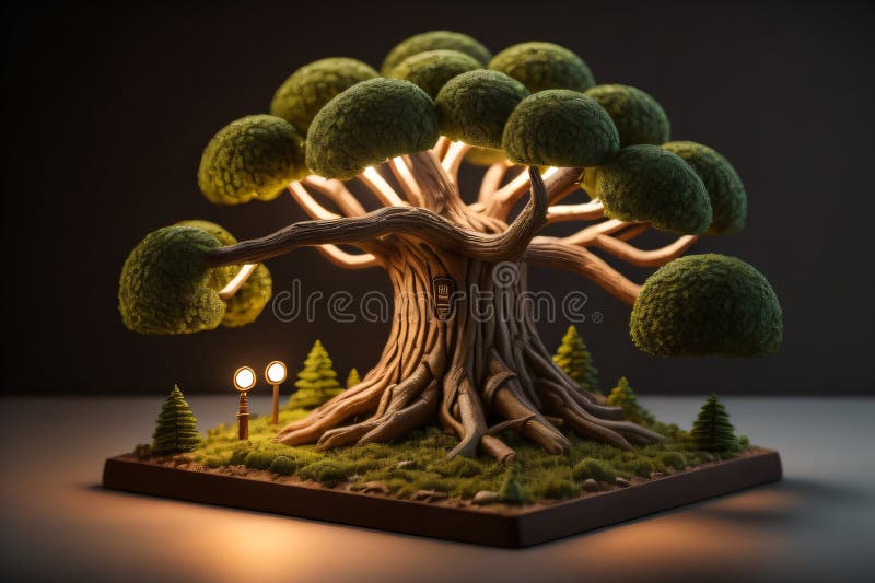 Miniature Trees on a Dark Background with Dramatic Lighting Stock ...